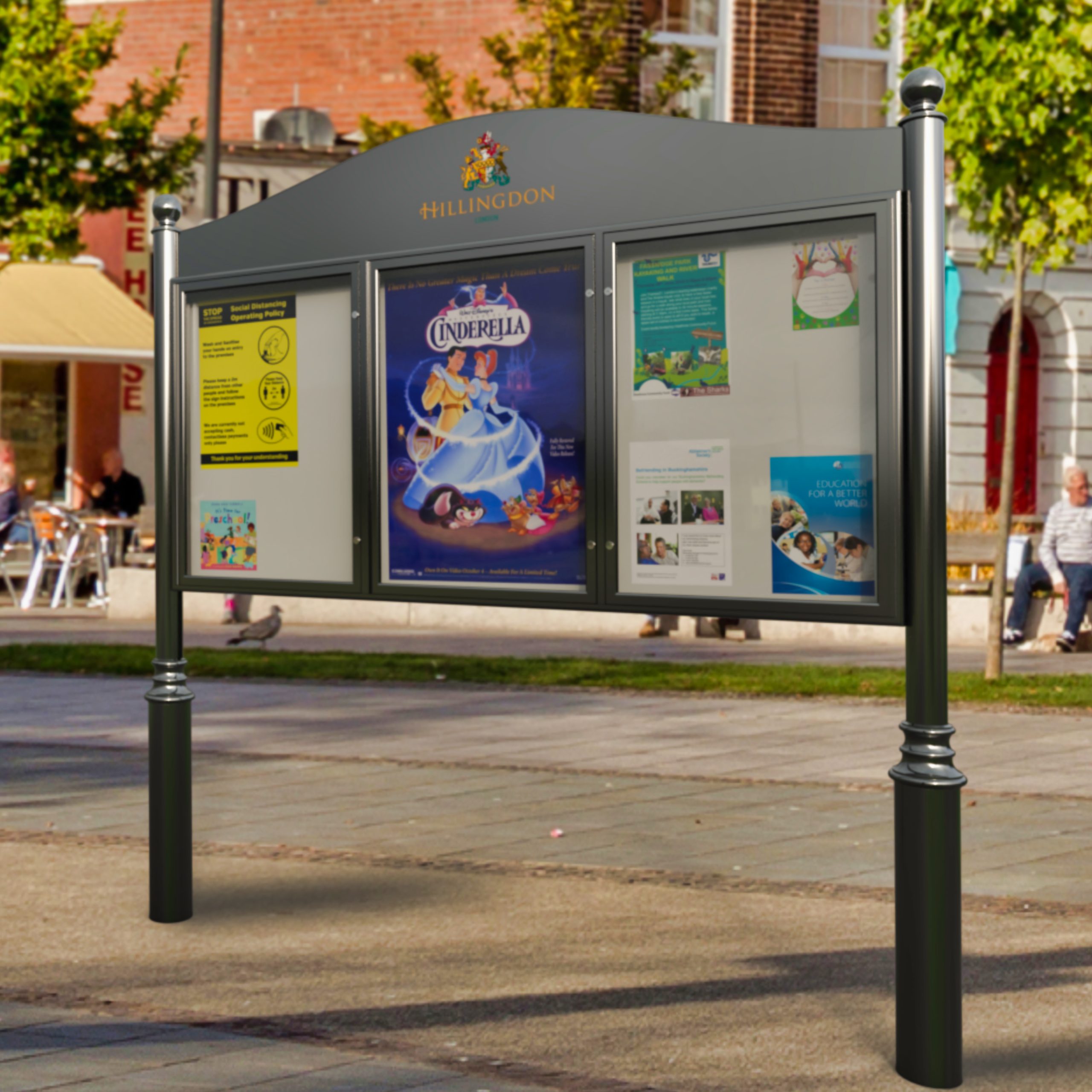 Icarus Triple Door Post Mounted External Notice Board With Ornate Posts ...